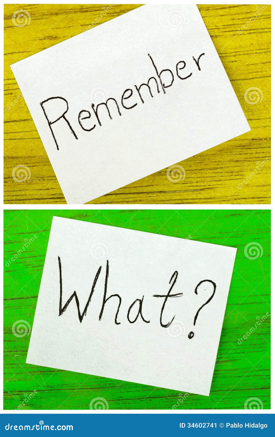 Remember and What Written on Two Sticky Notes Stock Image - Image of ...