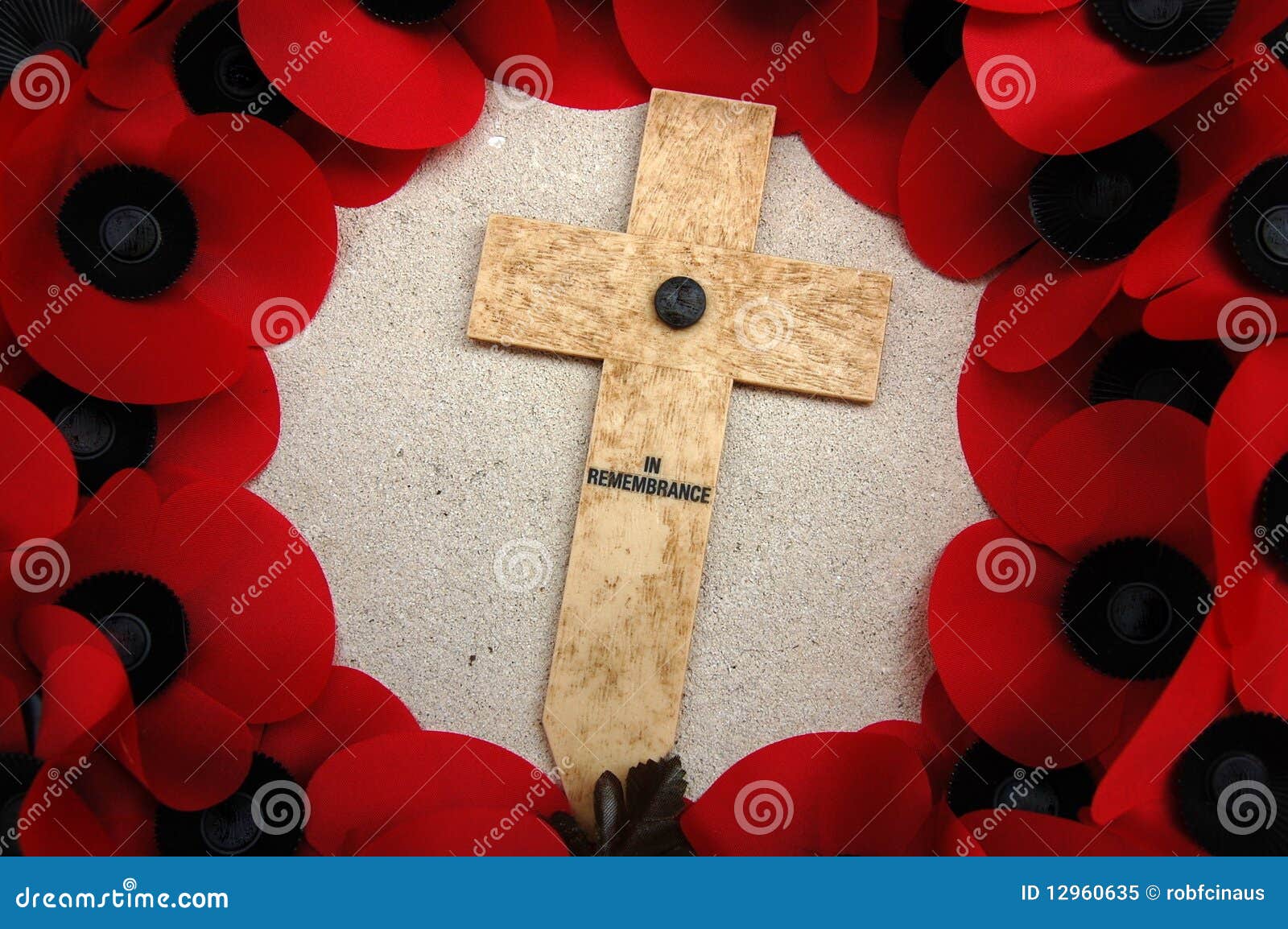 In Remembrance Cross Surrounded by Poppies Stock Image - Image of poppy ...