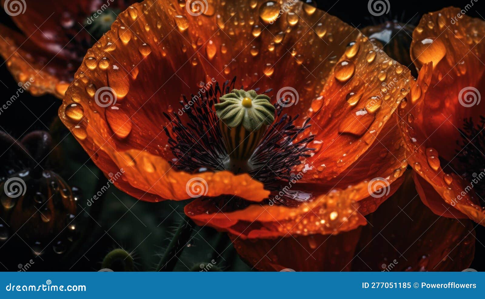 Remembrance Day, Solid California Poppys Background with Raindrops ...