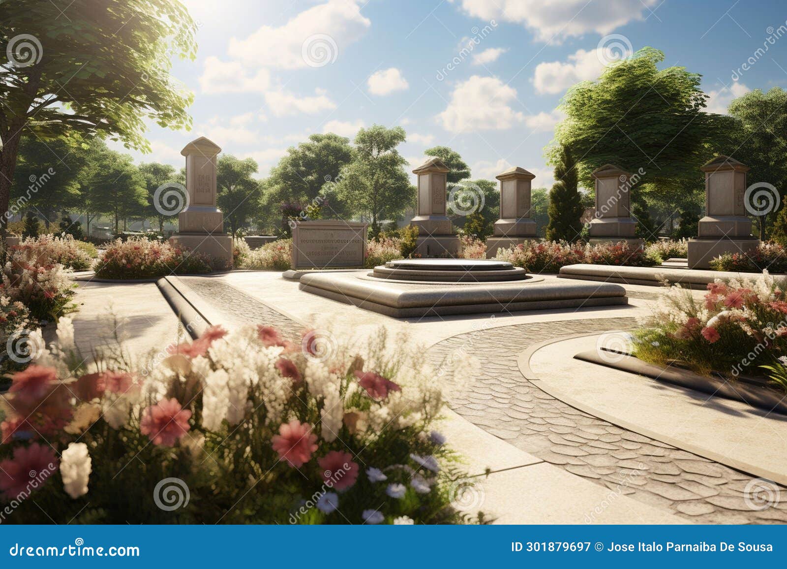Remembrance Garden with Memorial Stones Serene Stock Illustration ...