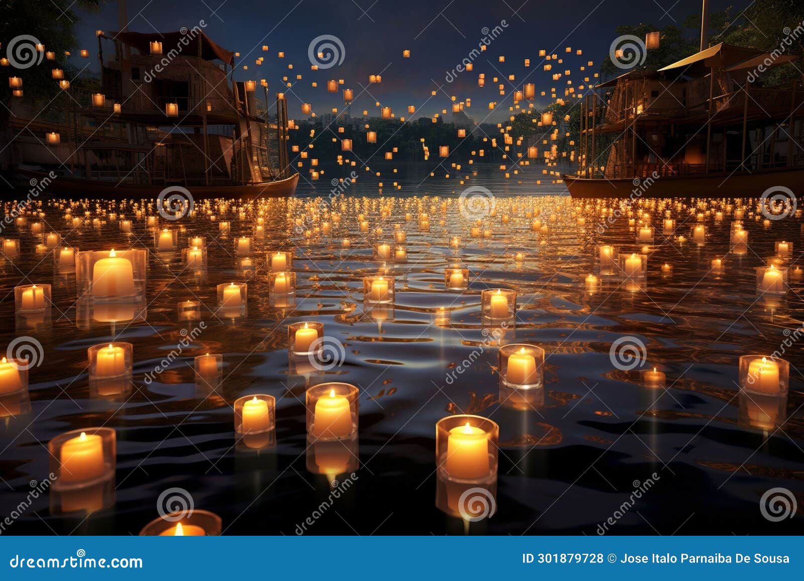Remembrance Installation with Floating Candles Stock Illustration ...