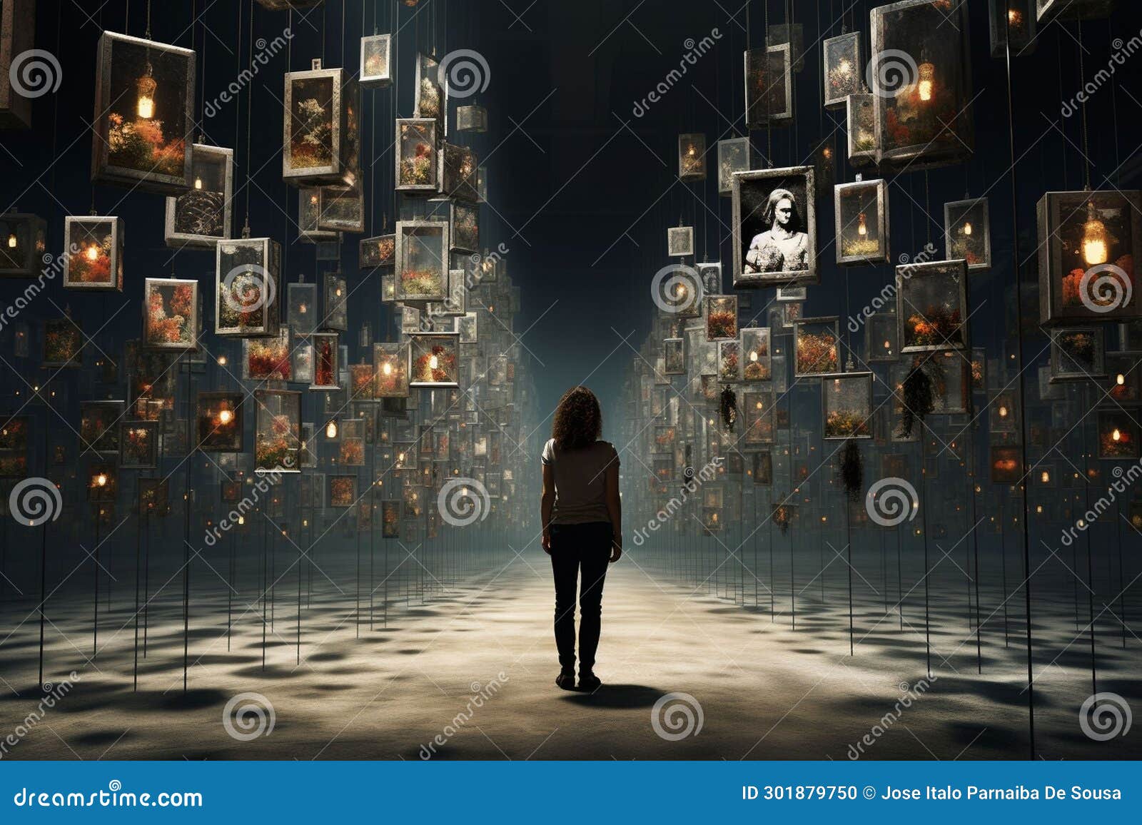 Remembrance Installation with Hanging Photos and Stock Illustration ...