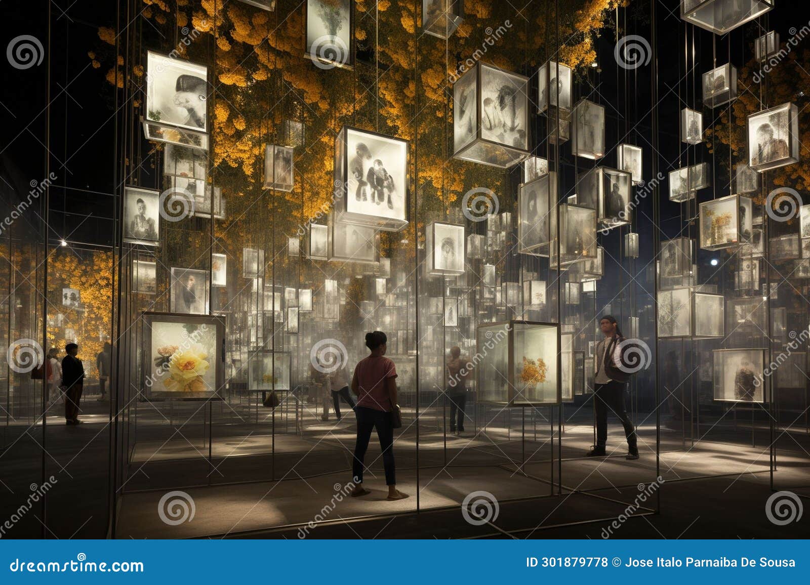 Remembrance Installation with Hanging Photos and Stock Illustration ...