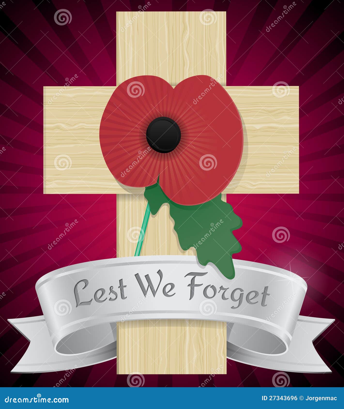 Remembrance Poppy on cross stock vector. Illustration of remember ...