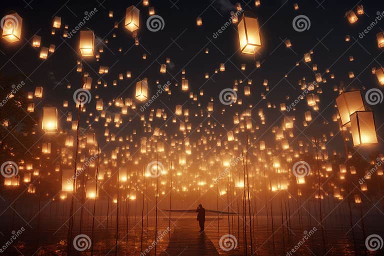 Remembrance Wall of Floating Lanterns a Stock Illustration ...