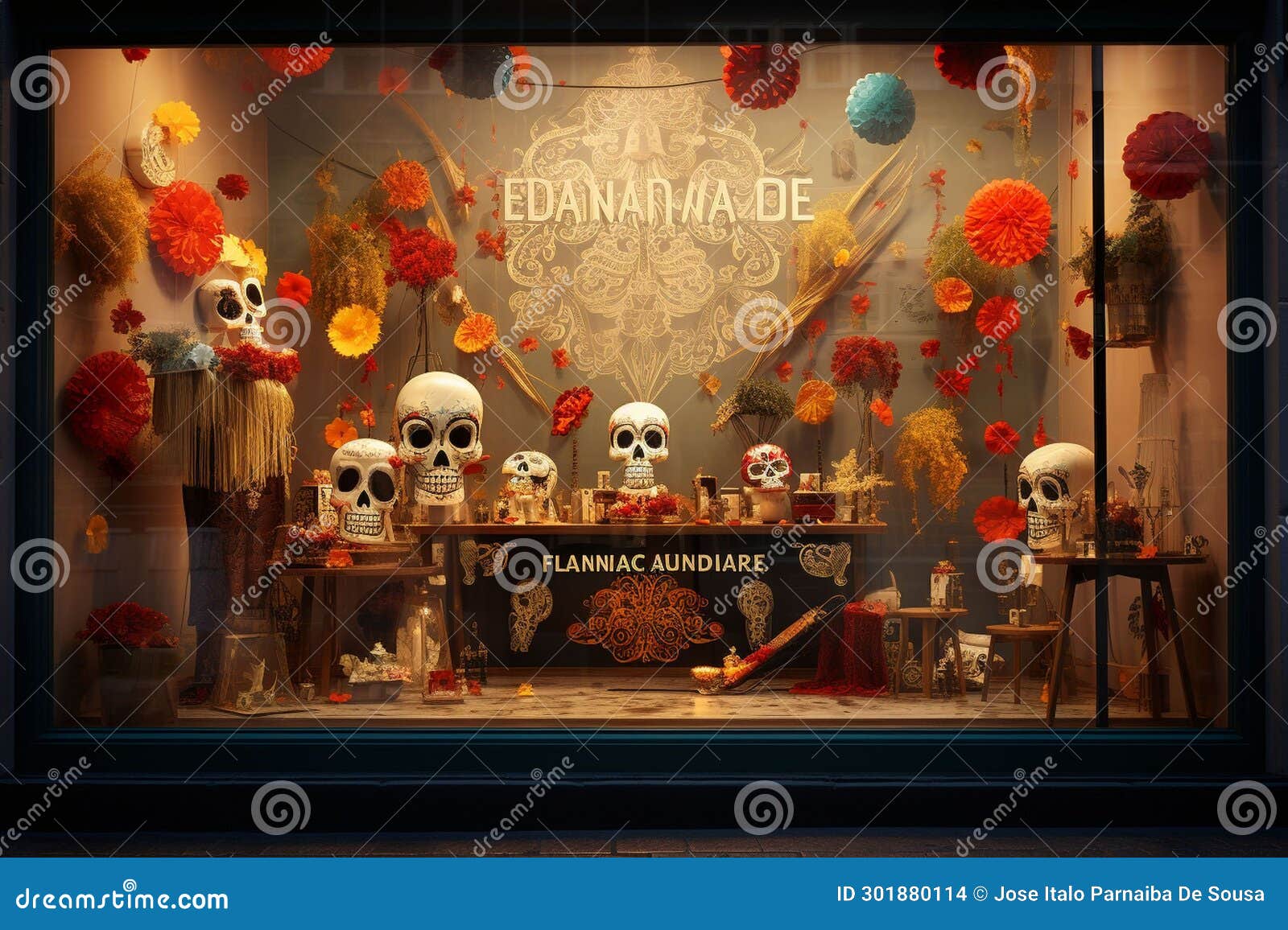 Remembrance Window Display with Day of the Dead Stock Illustration ...