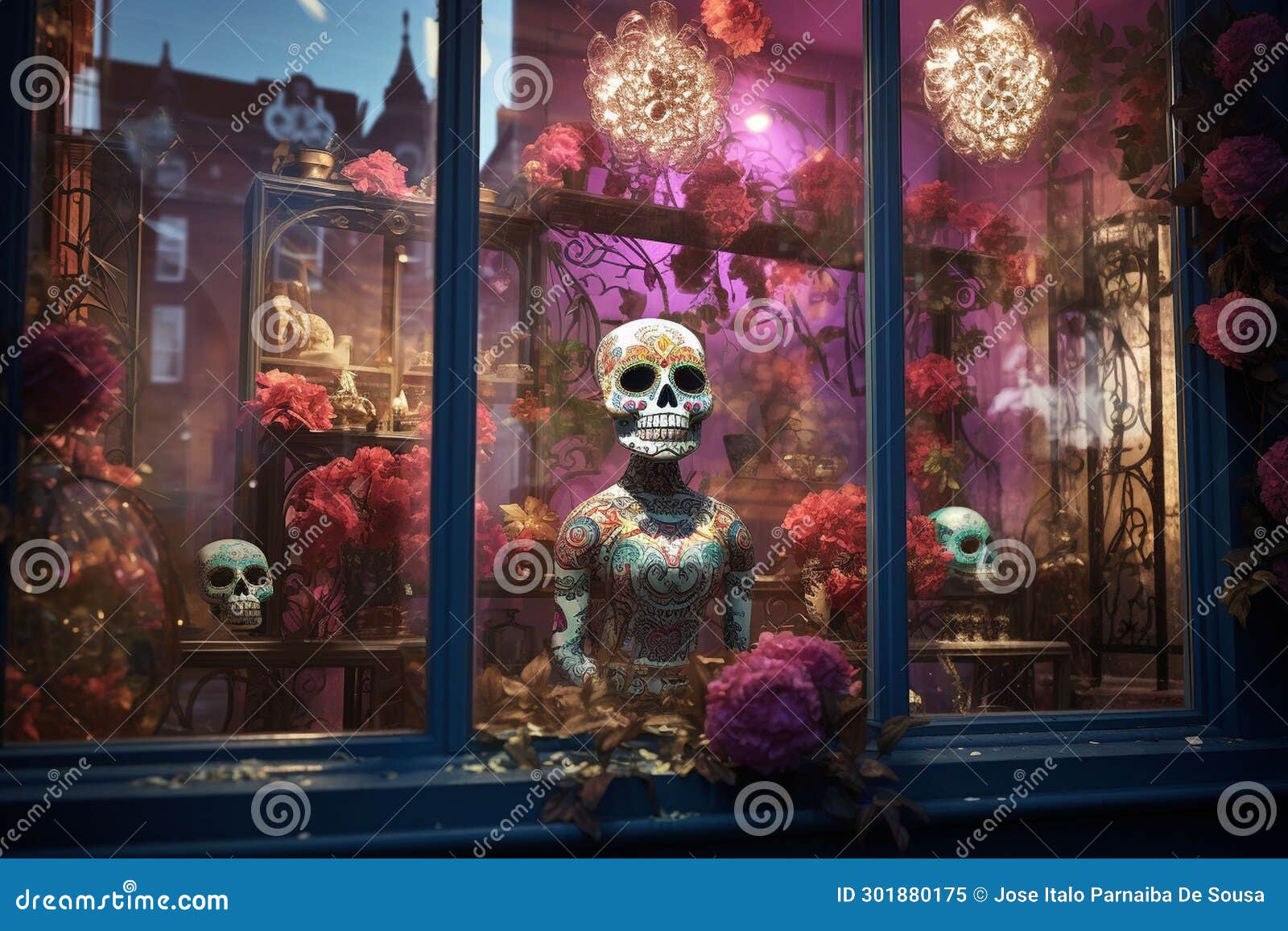 Remembrance Window Display with Day of the Dead Stock Image - Image of ...