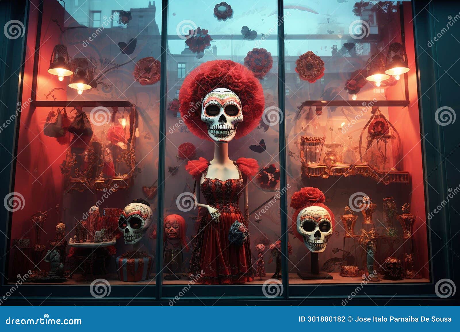 Remembrance Window Display with Day of the Dead Stock Photo - Image of ...