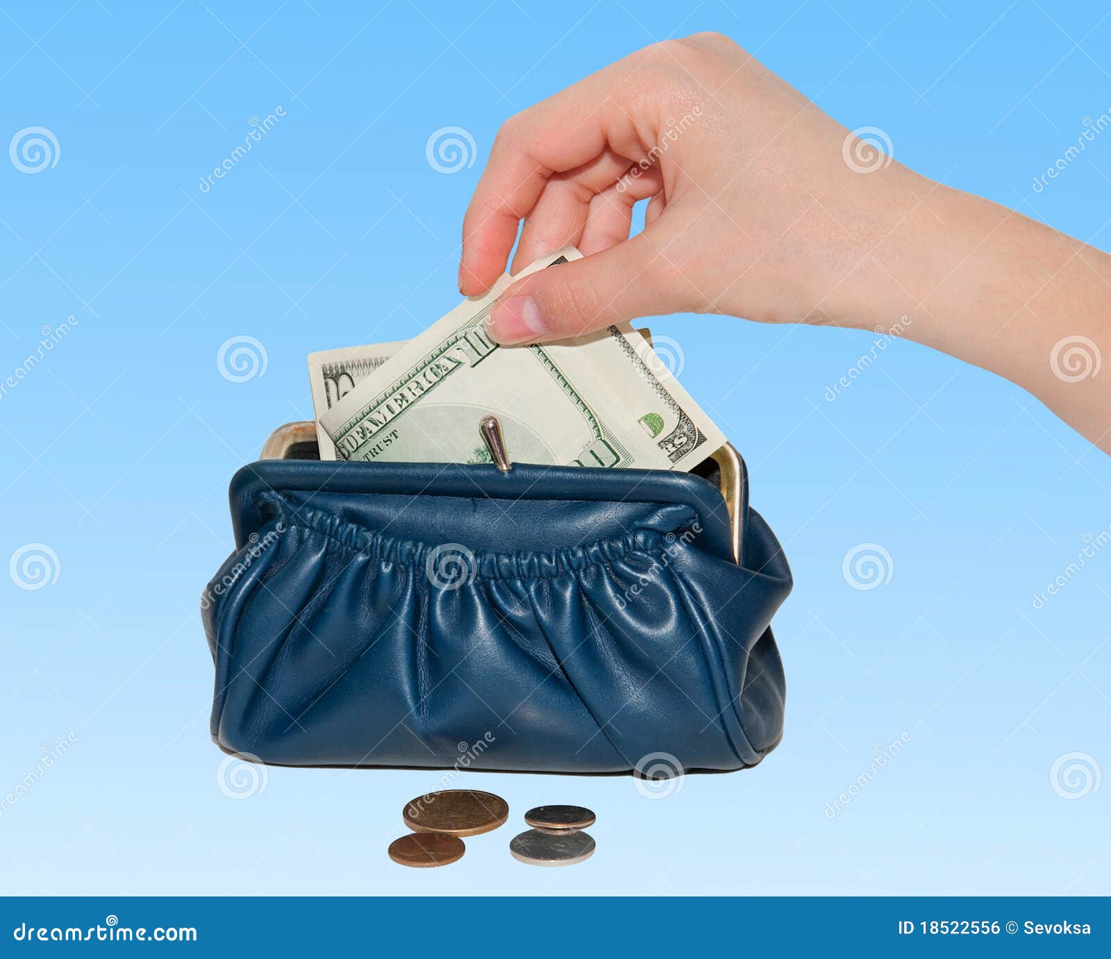 Remettez Sort L'argent De La Bourse Photo stock - Image du main ...