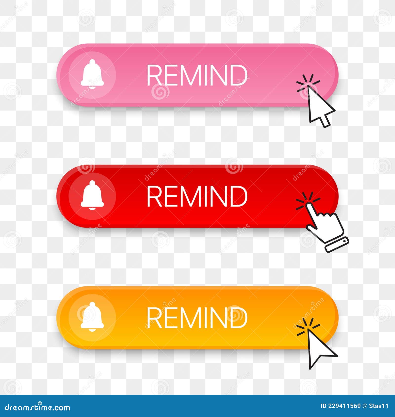 Remind Button Icon Collection with Different Clicking Hand Cursor Stock ...