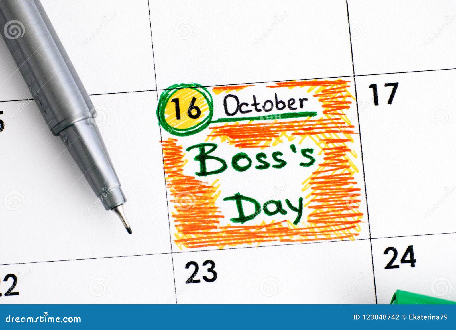 Reminder Boss Day in Calendar with Green Pen. Stock Photo - Image of ... Reminder Boss Day in Calendar with Green Pen. Stock Photo - Image of ...