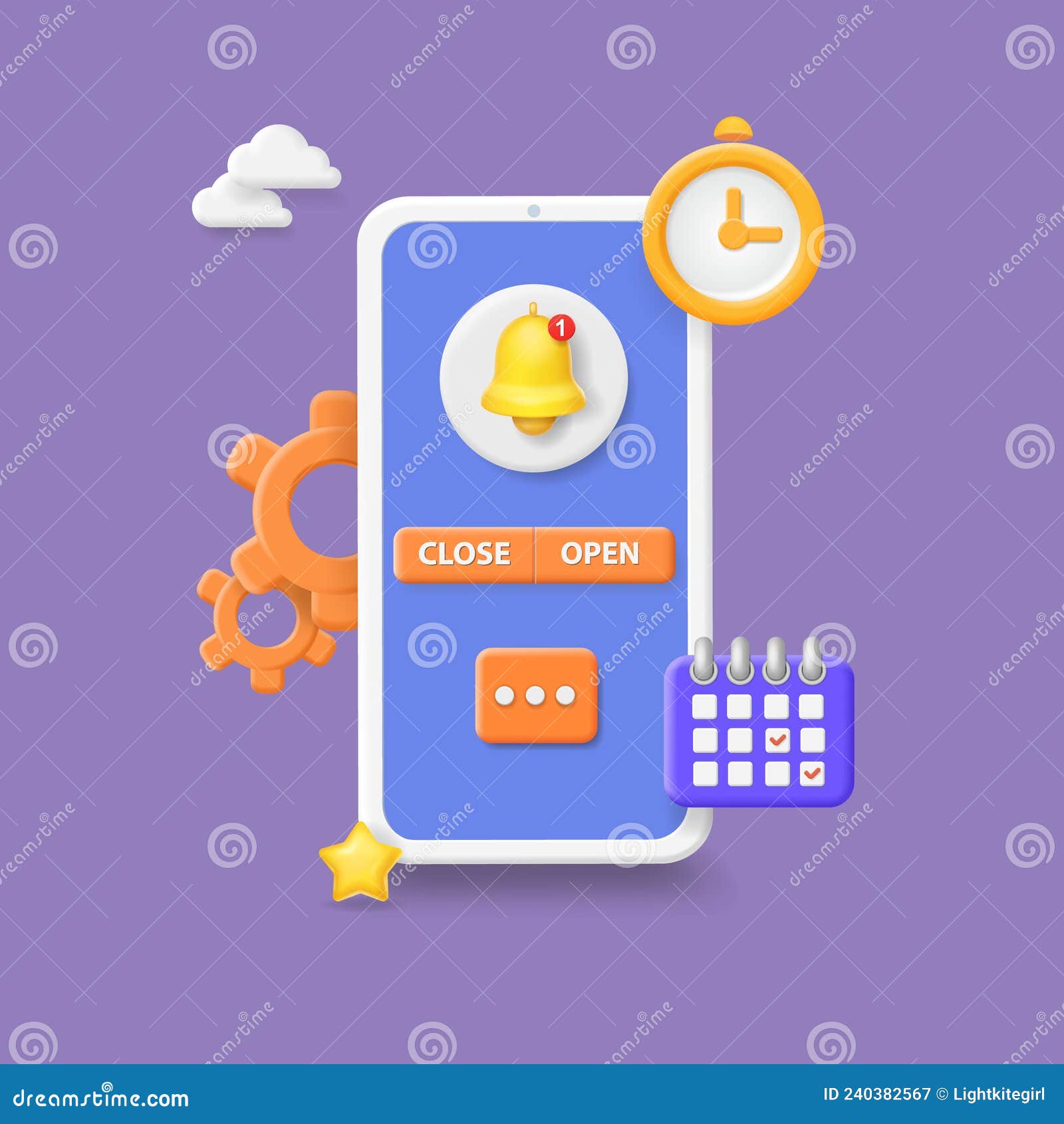 Reminder 3d Design on Mobile Phone. Bell Notificationson Mobile Screen ...