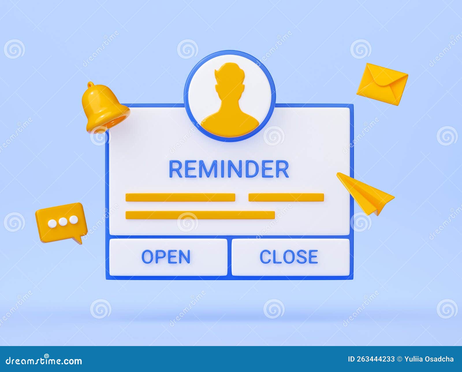 Reminder 3D Render - Notification Page with Buttons and Floating ...