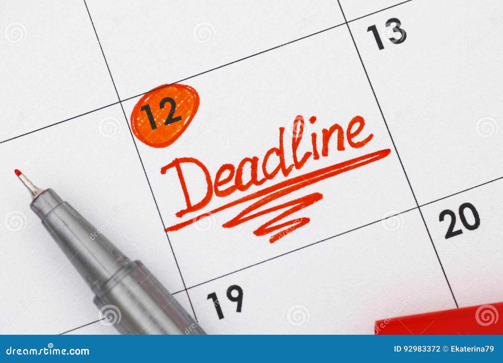 Reminder Deadline in Calendar with Red Pen Stock Photo - Image of ...