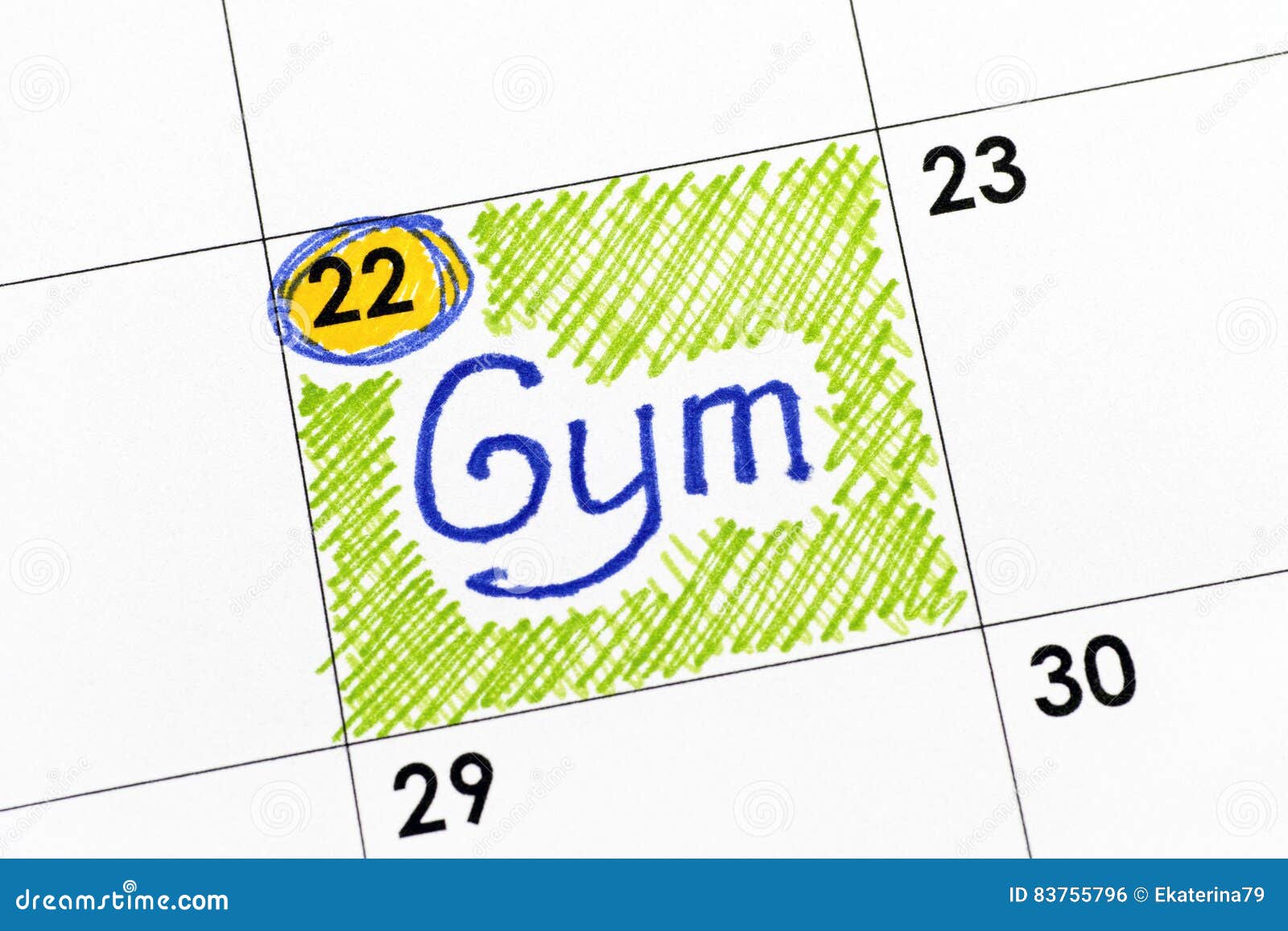 Reminder Gym in calendar stock photo. Image of message - 83755796