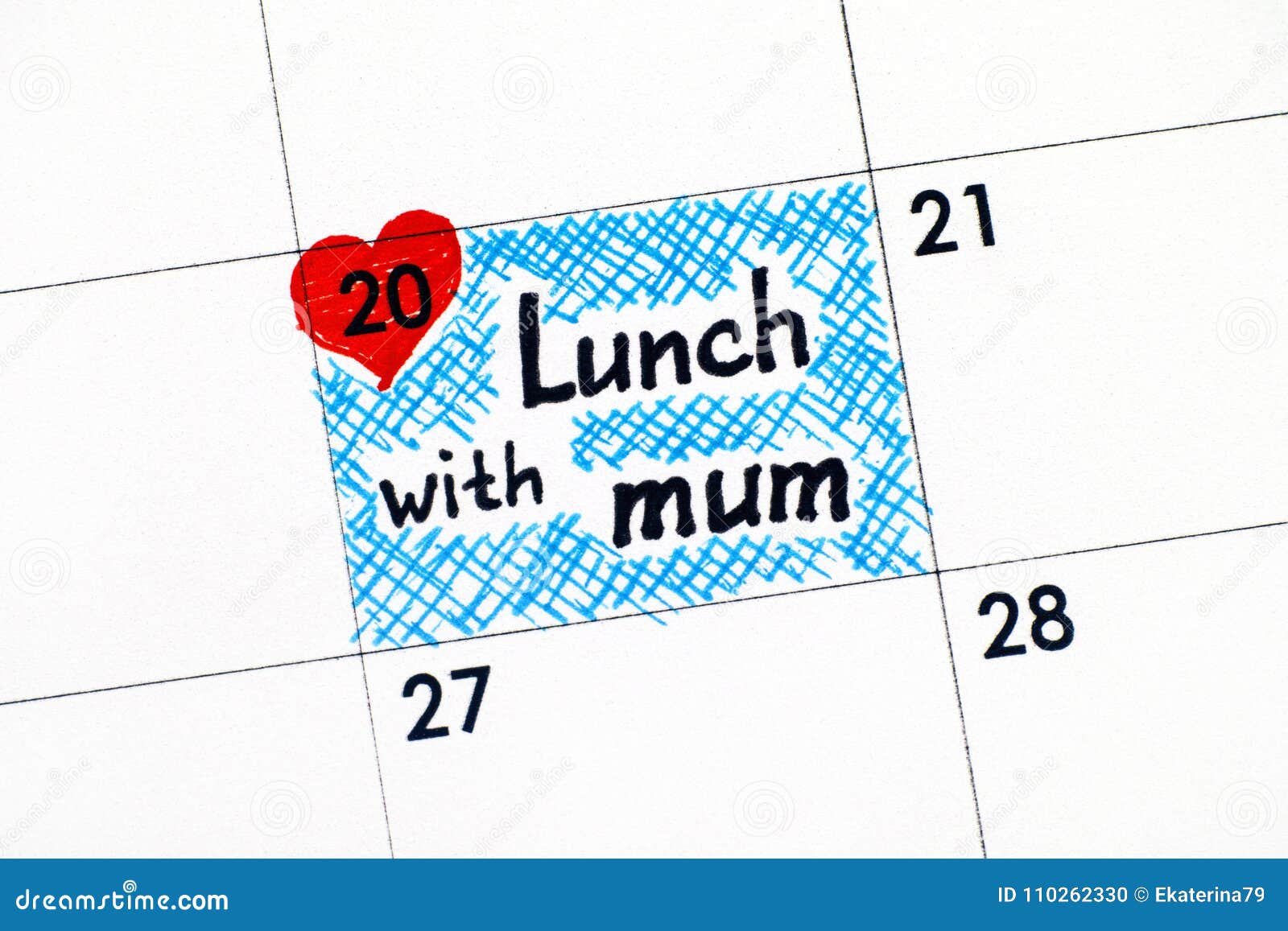 Reminder Lunch with Mum in Calendar. Stock Photo - Image of parent ...
