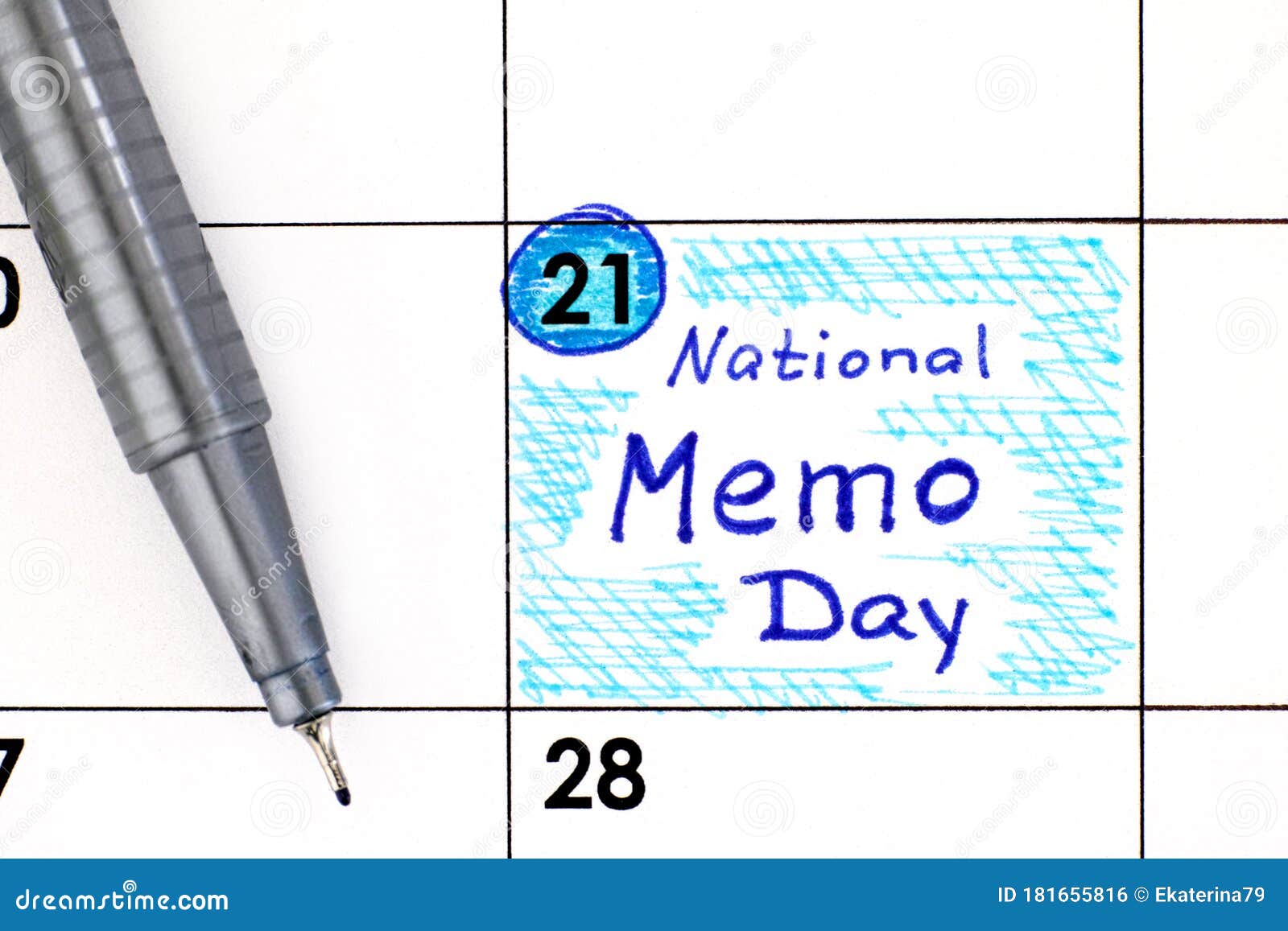 Reminder National Memo Day in Calendar with Pen Stock Photo - Image of ...