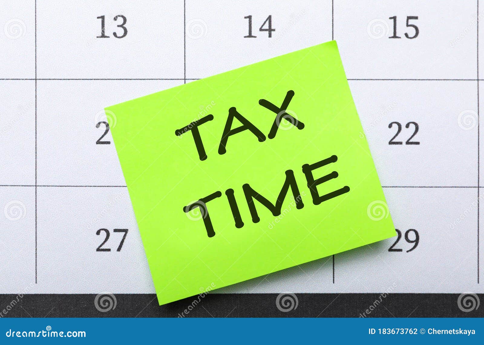 Reminder Note with Words TAX TIME on Calendar Stock Photo - Image of ...