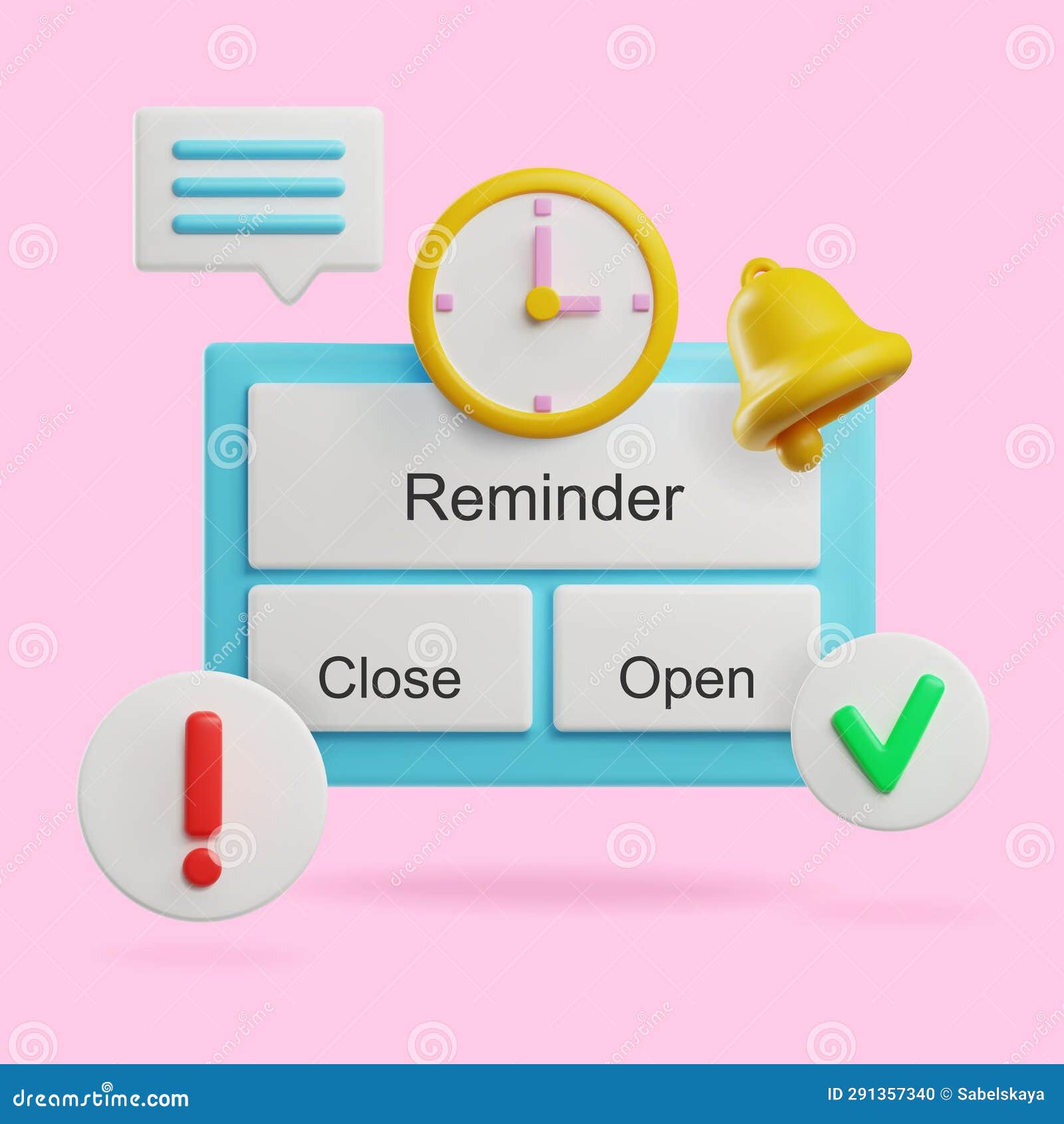 Reminder Notification, Clock and Ringing Bell 3D Style, Vector ...