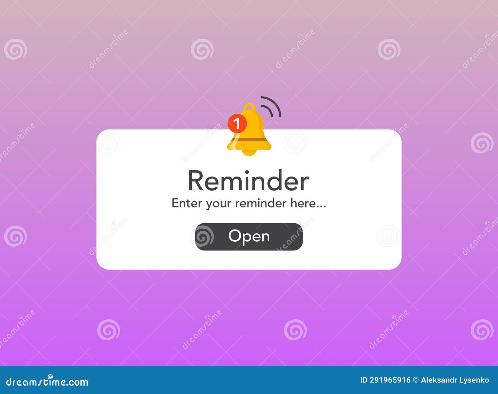Reminder Notifications Page with Alert Bell Icon in Flat Style. Event ...