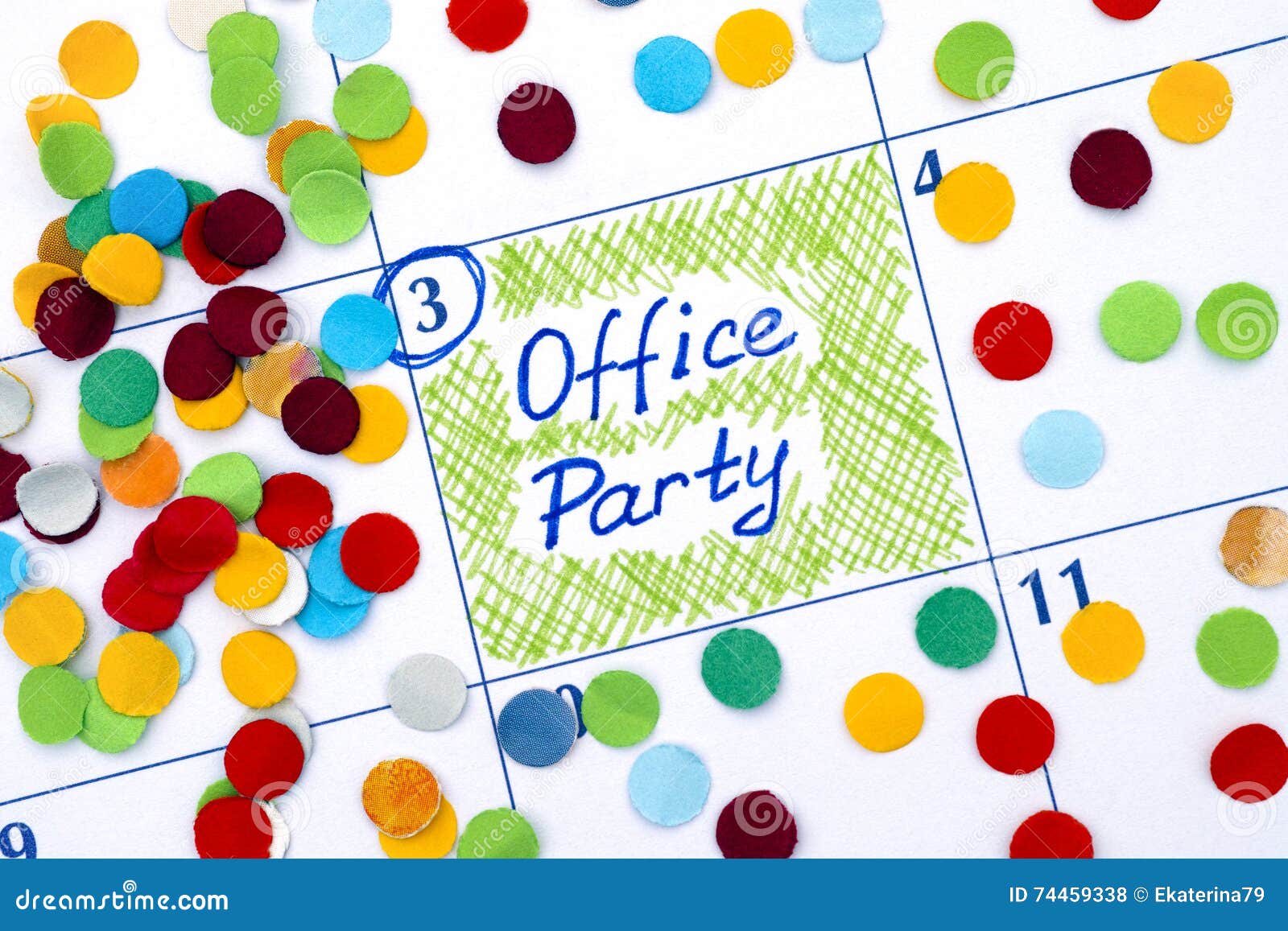 Reminder Office Party in Calendar with Confetti Stock Photo - Image of ...