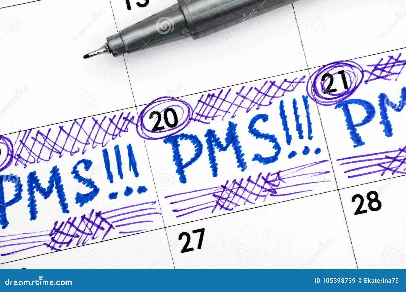Reminder PMS in Calendar with Pen Stock Image - Image of message ...