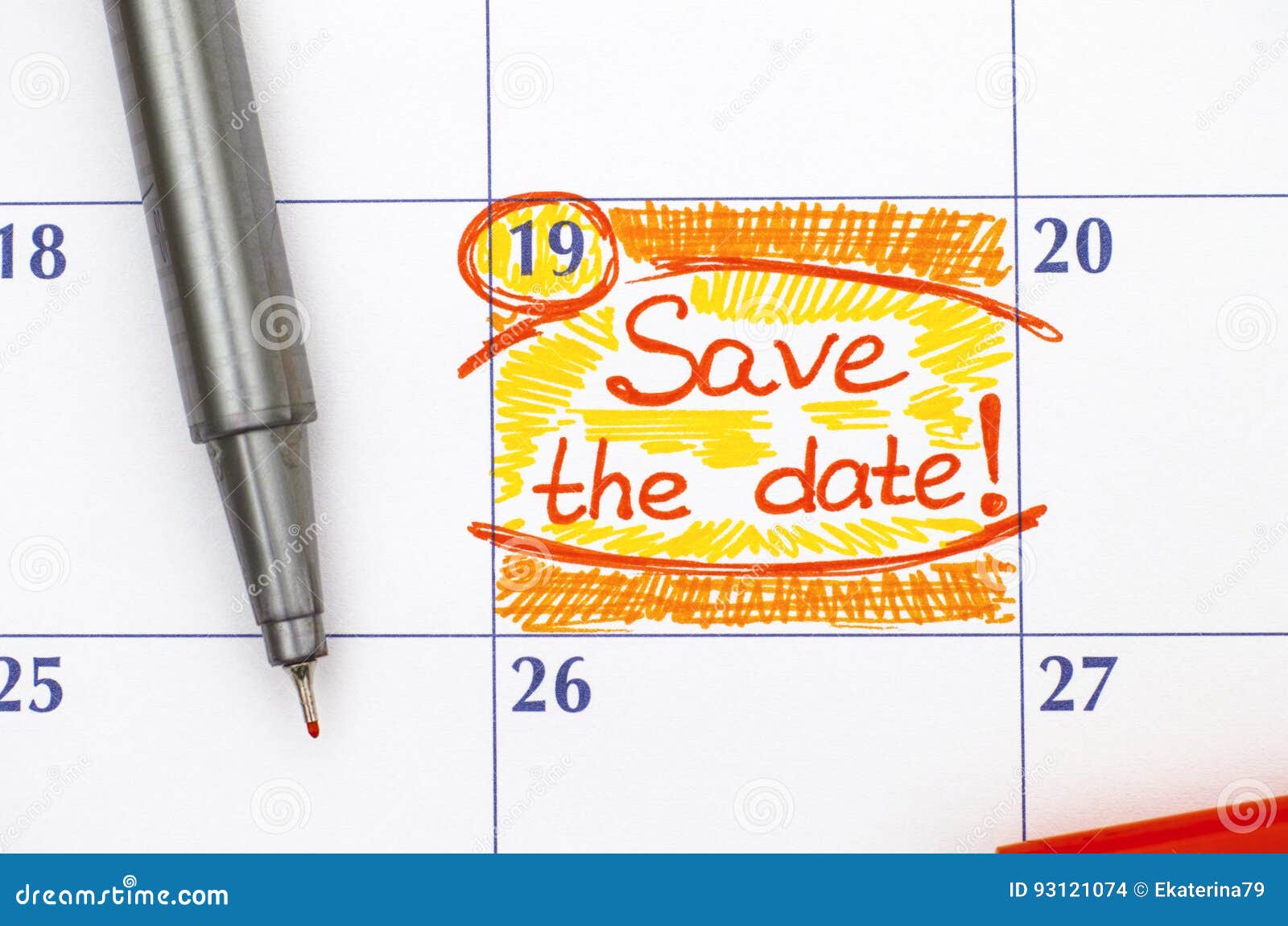Reminder Save the Date in Calendar with Pen Stock Photo - Image of word ...