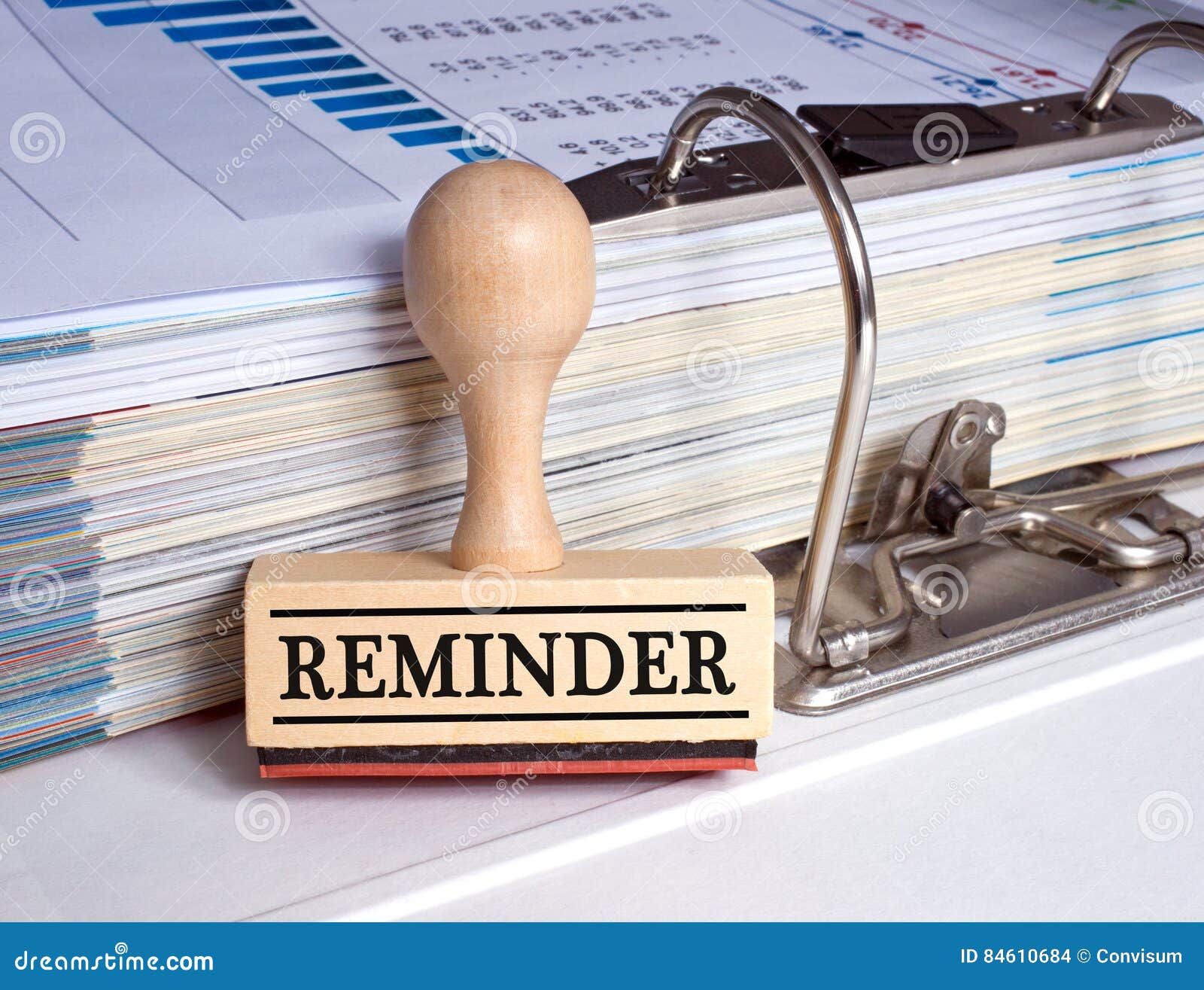Reminder Stamp with Binder in the Office Stock Photo - Image of note ...