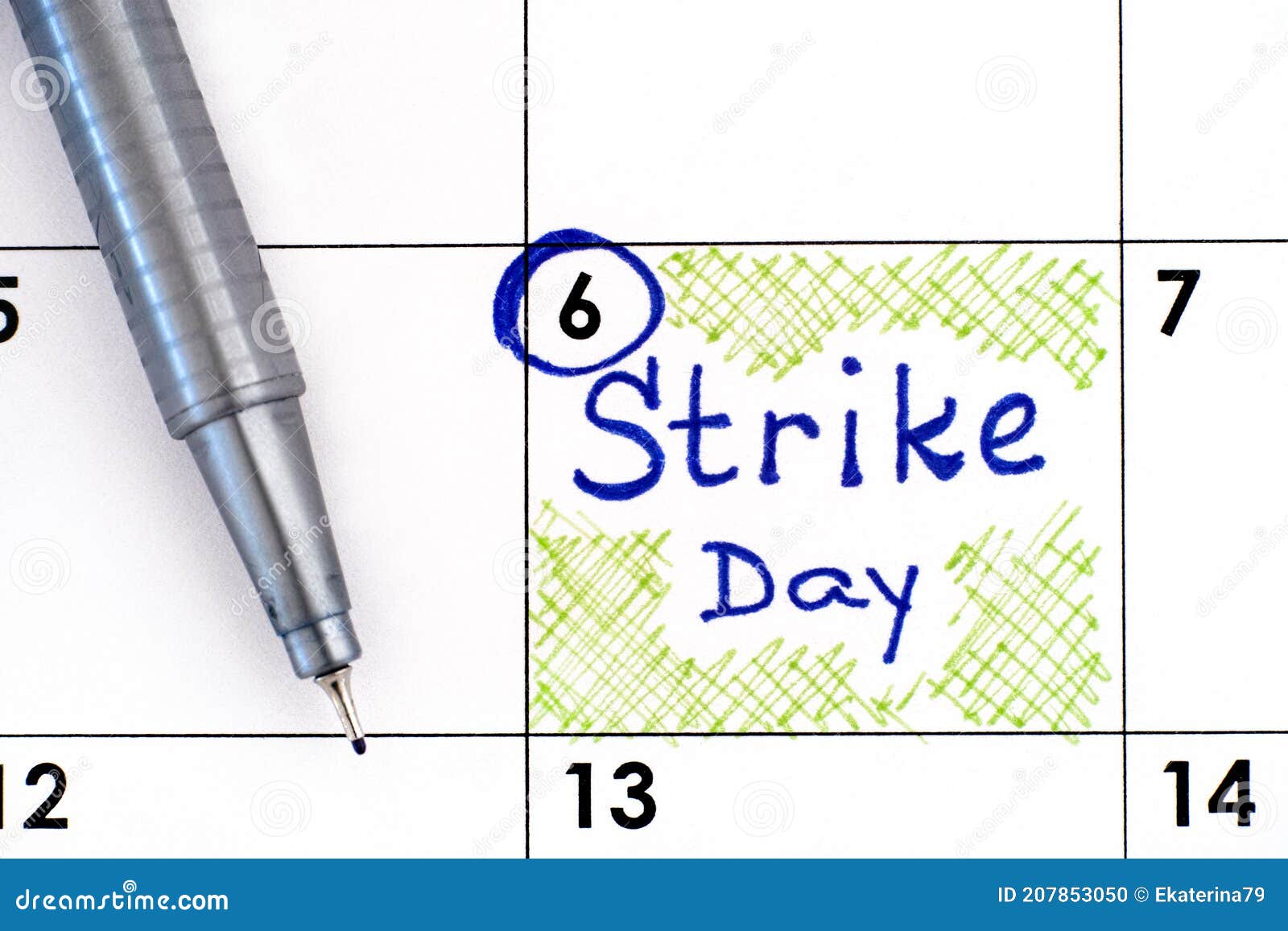 Reminder Strike Day in Calendar with Pen Stock Photo - Image of paper ...
