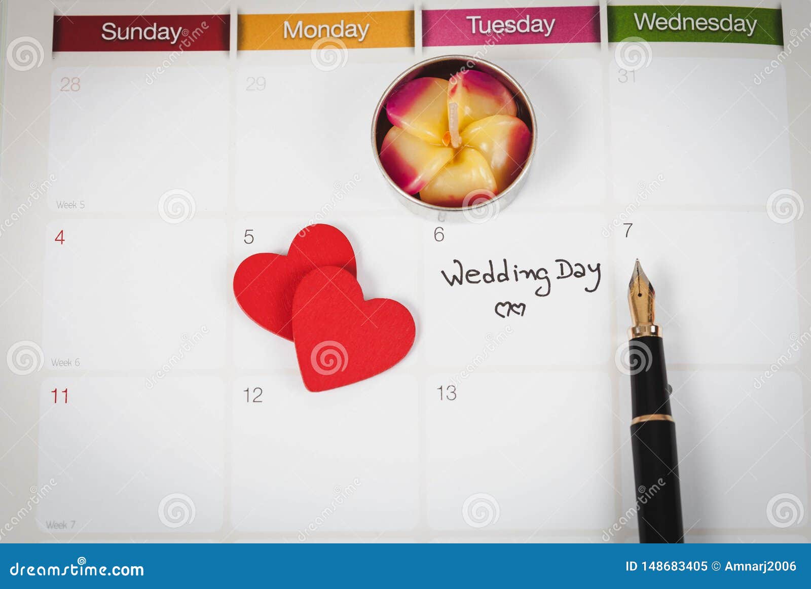 Reminder Wedding Day in Calendar Planning Stock Image - Image of ...