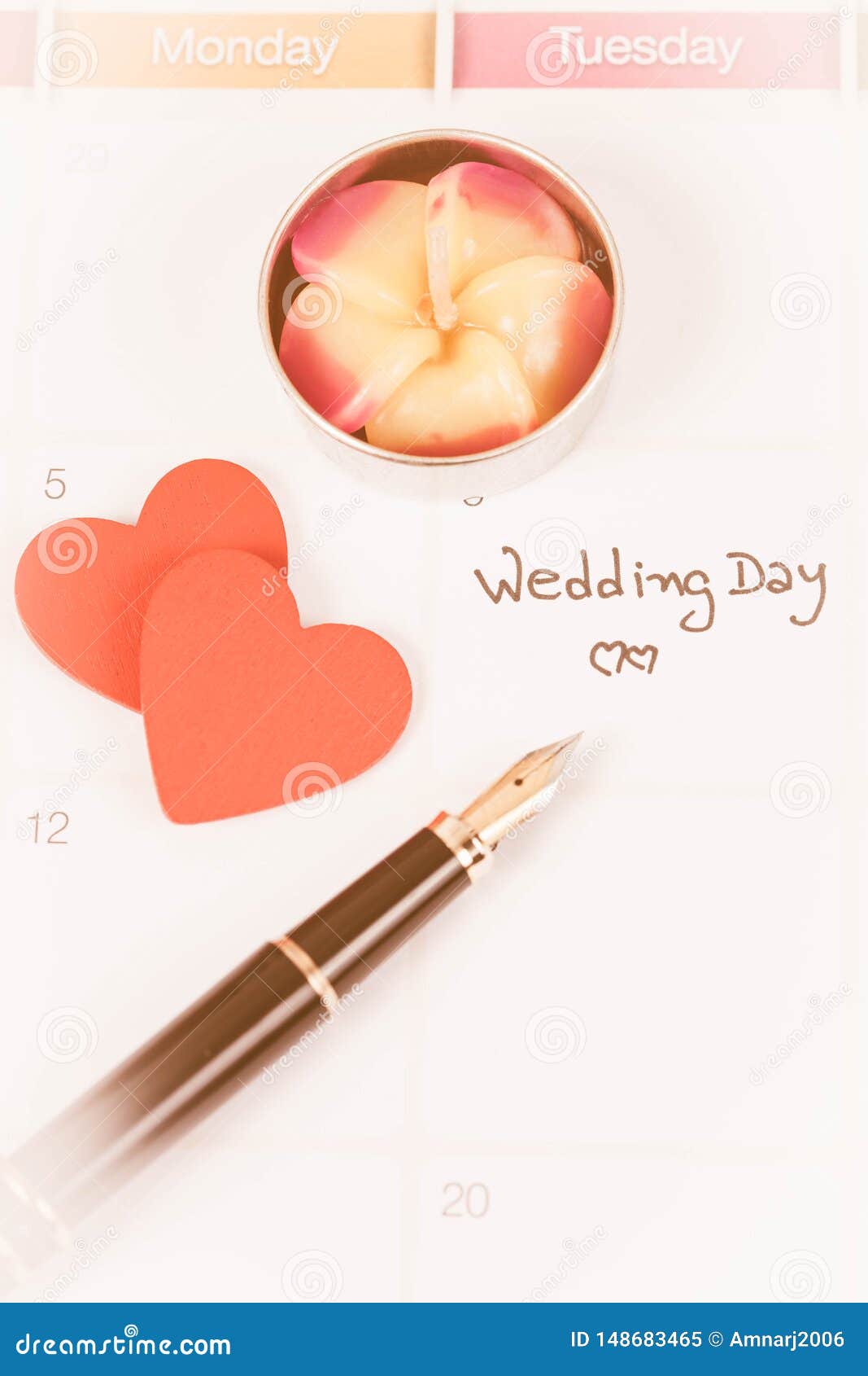 Reminder Wedding Day in Calendar Planning Stock Image - Image of text ...