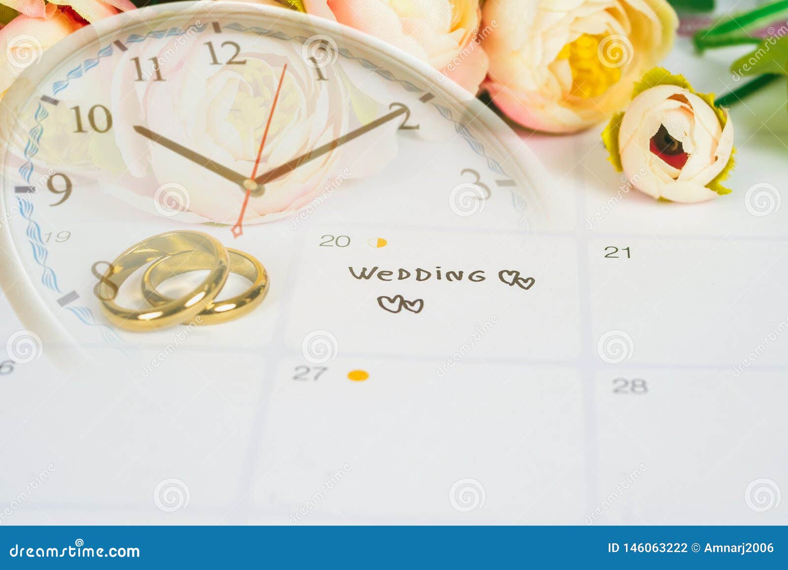 Reminder Wedding Day with Wedding Ring on Calendar Planning Stock Photo ...
