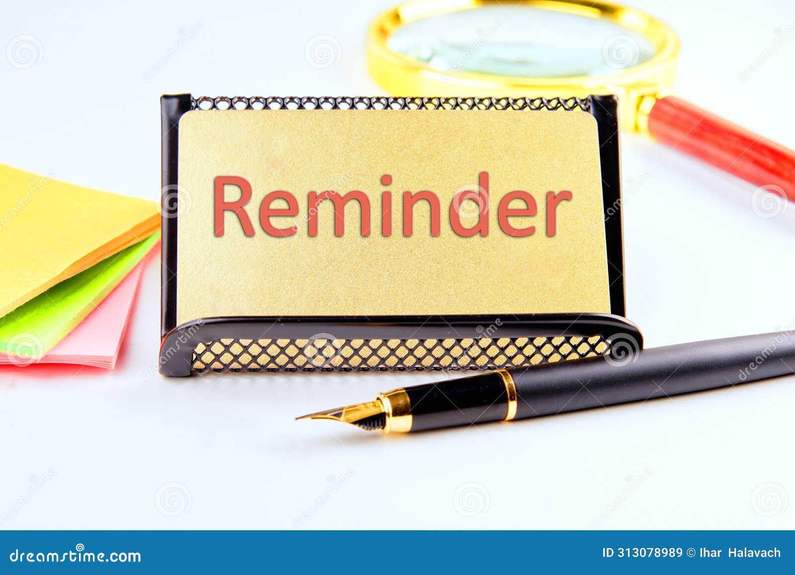 Reminder Word on a Gold Business Card with Highlighted Text Stock Image ...