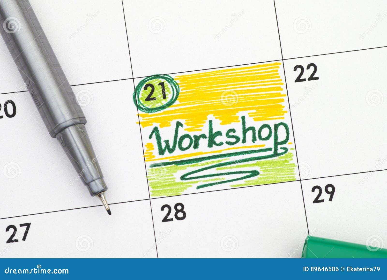 Reminder Workshop in Calendar with Pen Stock Photo - Image of workshop ...