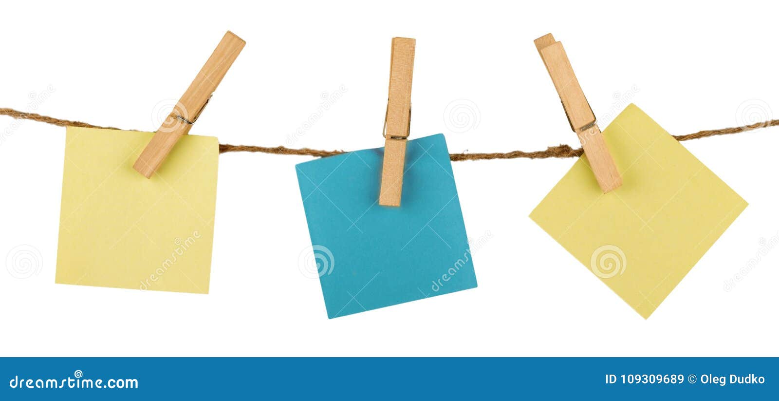Three Sticky Notes Hanging on Twine Attached with Stock Image - Image ...