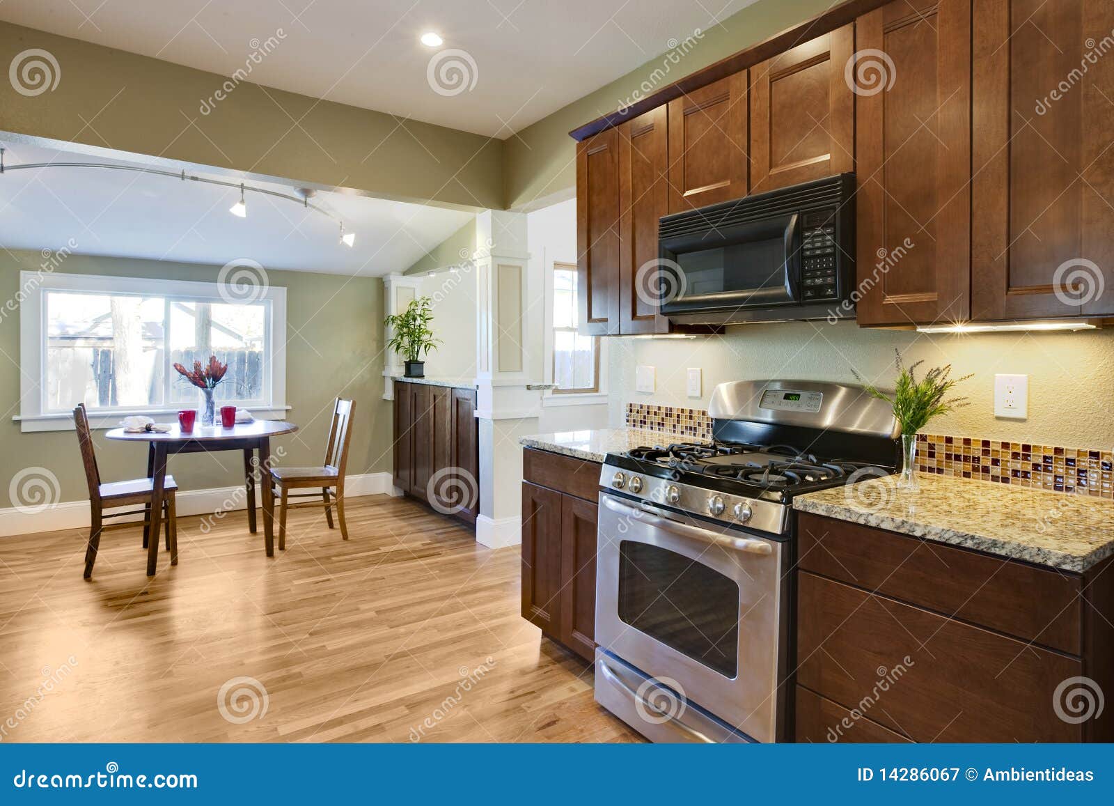 Remodel Kitchen with Wood Flooring Stock Image - Image of oven, real ...