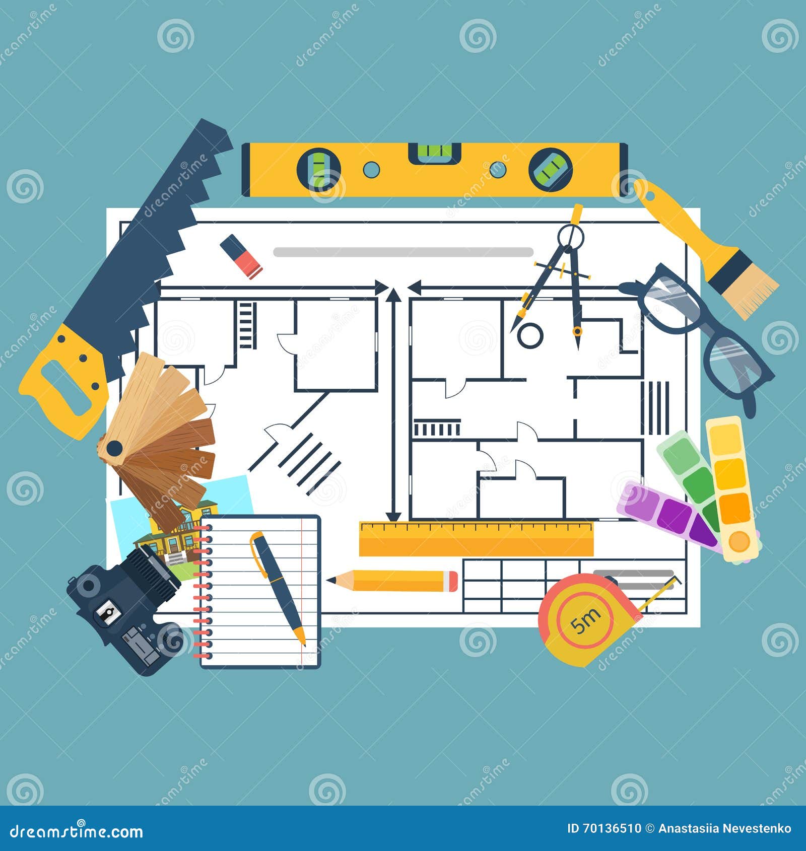 Remodeling Plan, Construction Tools Stock Vector - Illustration of ...