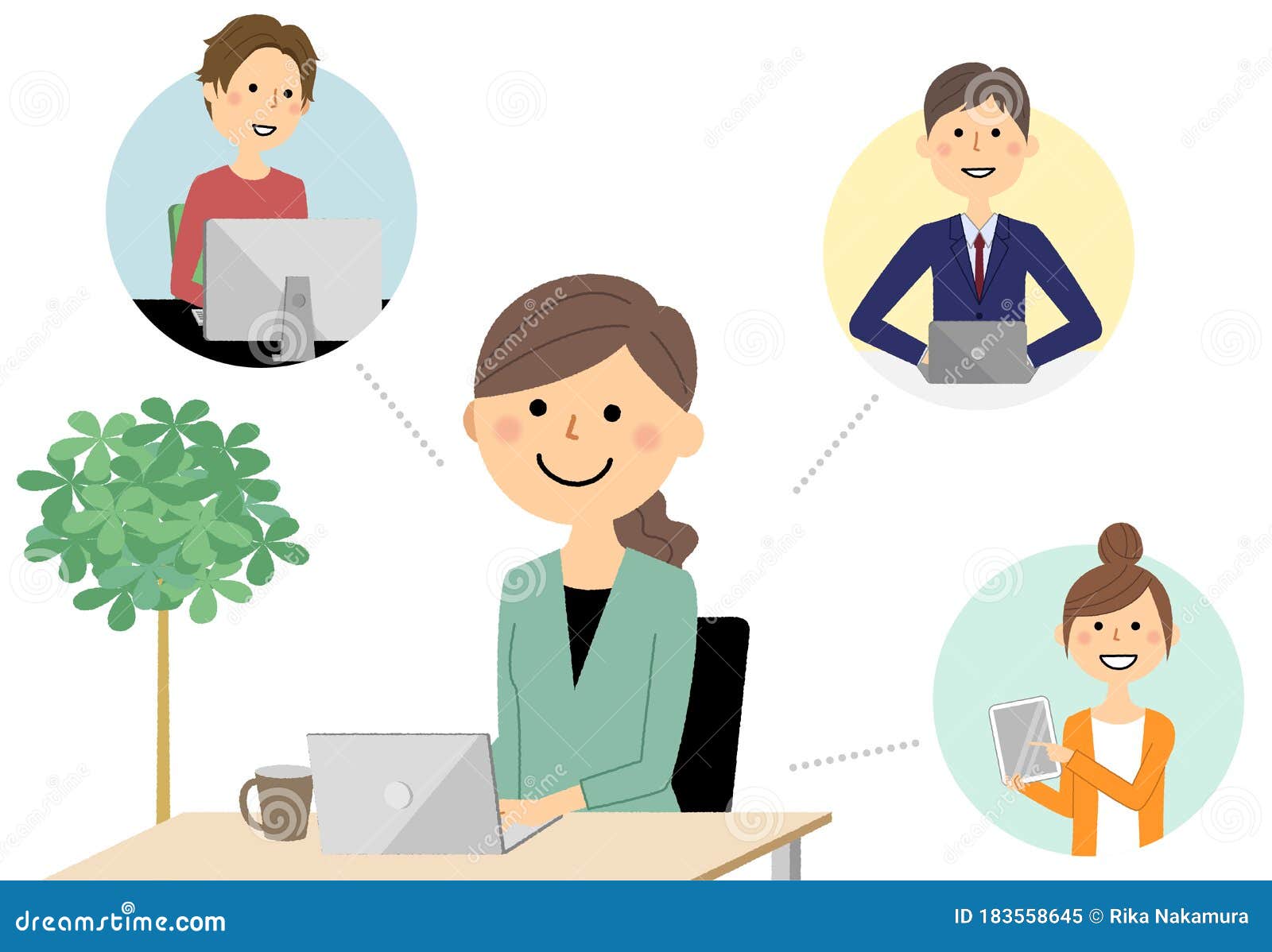 Illustration of a Woman Working Remotely Stock Vector - Illustration of ...
