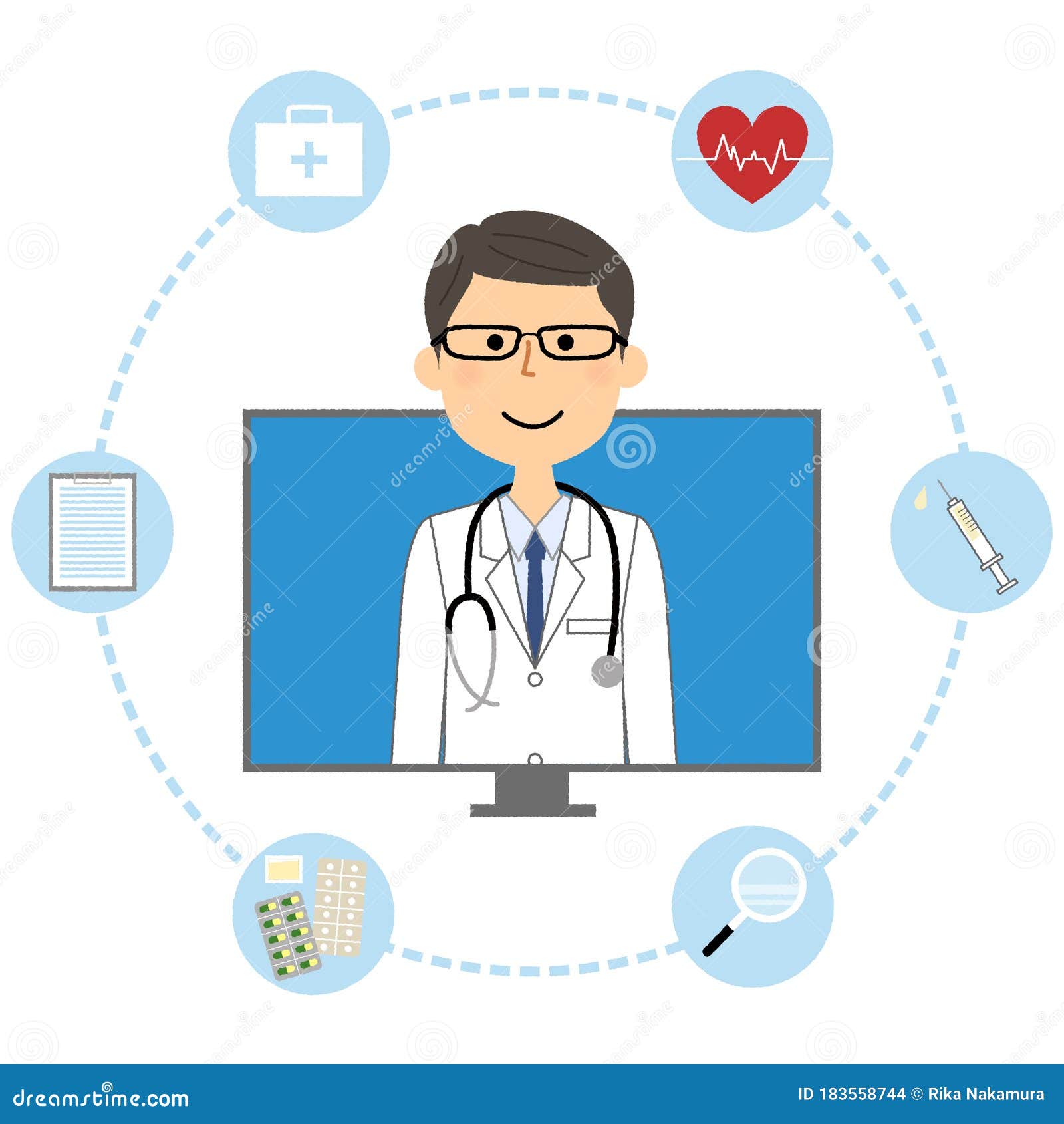 Illustration of a Doctor Doing Telemedicine Stock Vector - Illustration ...