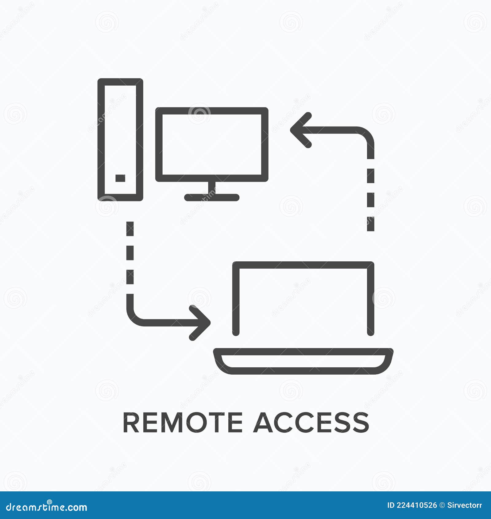 Remote Access Flat Line Icon. Vector Outline Illustration of Computer ...
