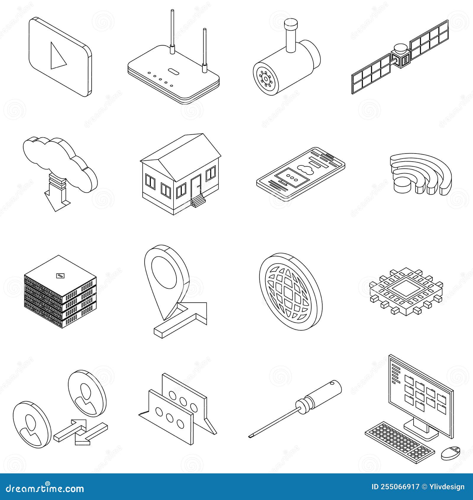 Remote Access Icons Set Vector Outline Stock Vector - Illustration of ...