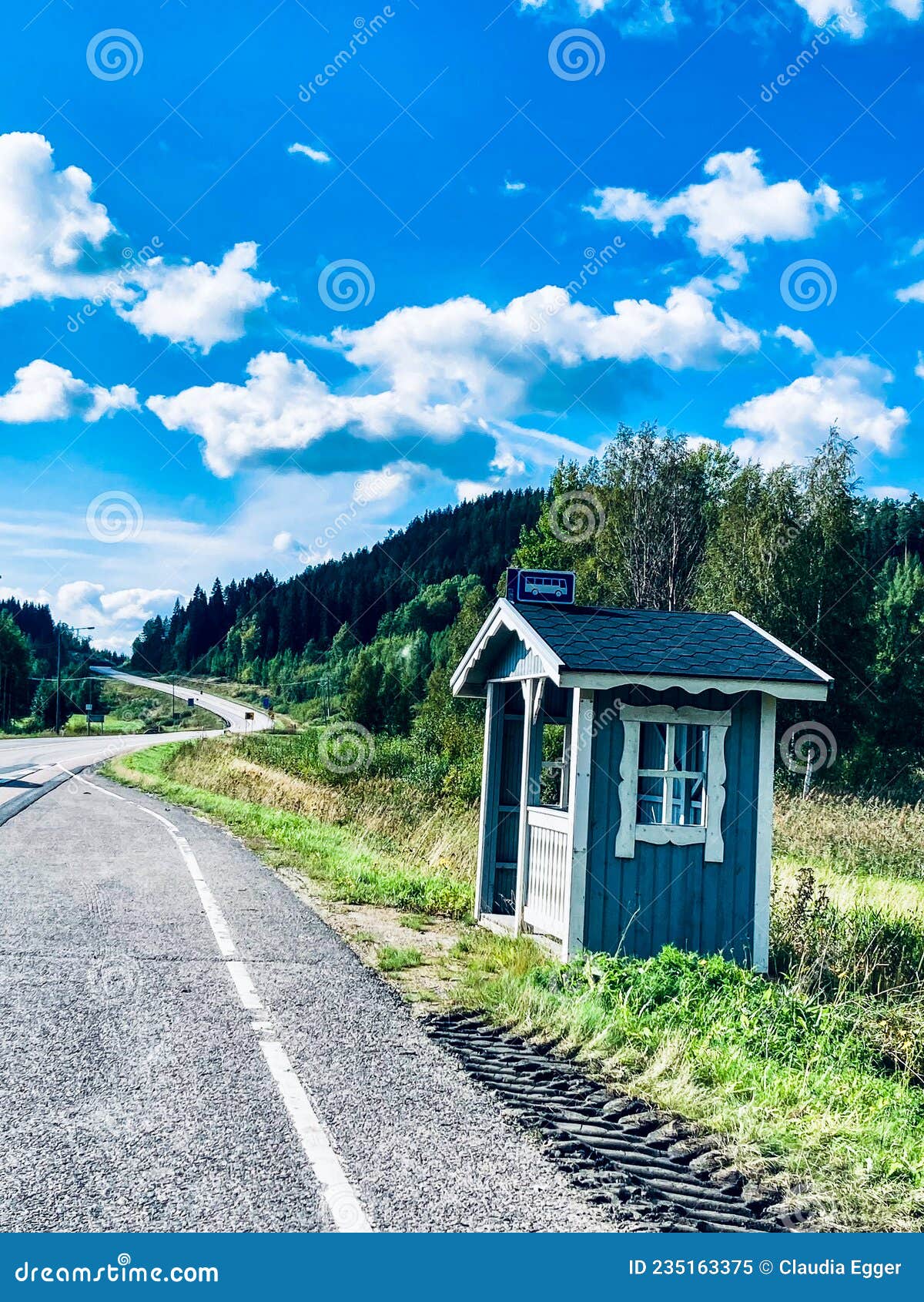 Remote Bus Stop on a Road in Central Finland Stock Image - Image of ...