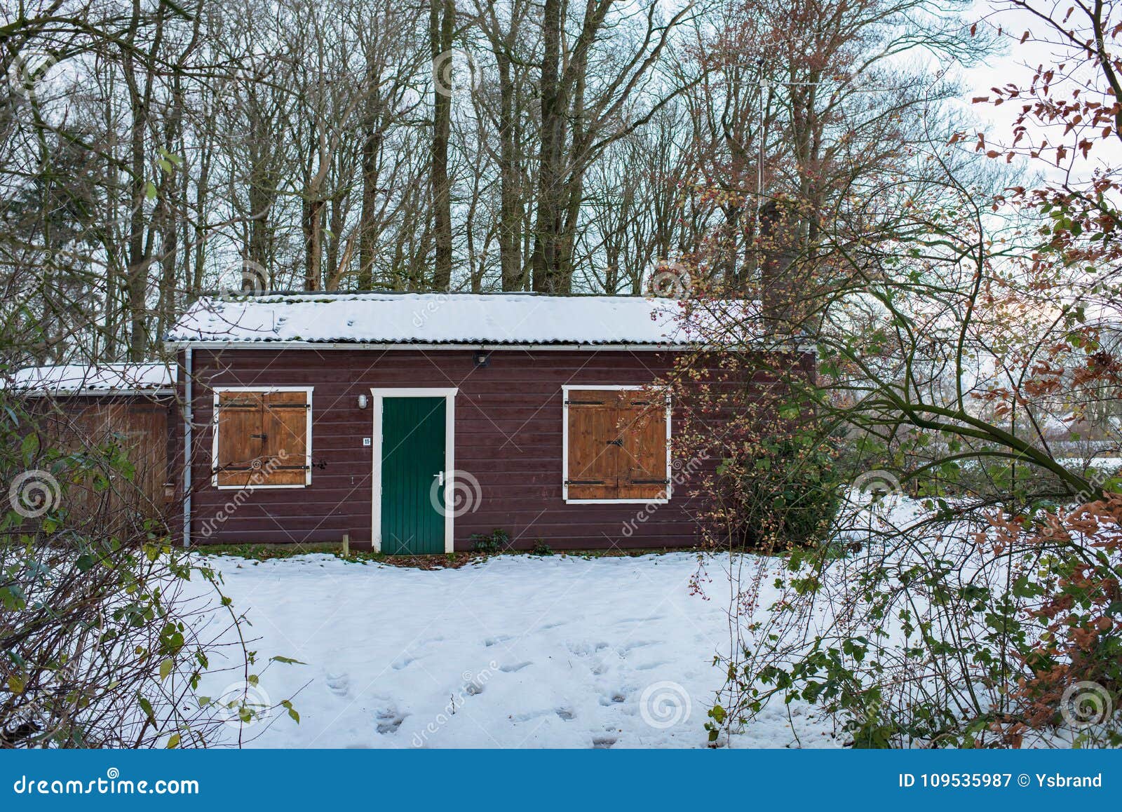 Remote Cabin in Snowy Countryside. Stock Image - Image of roof ...