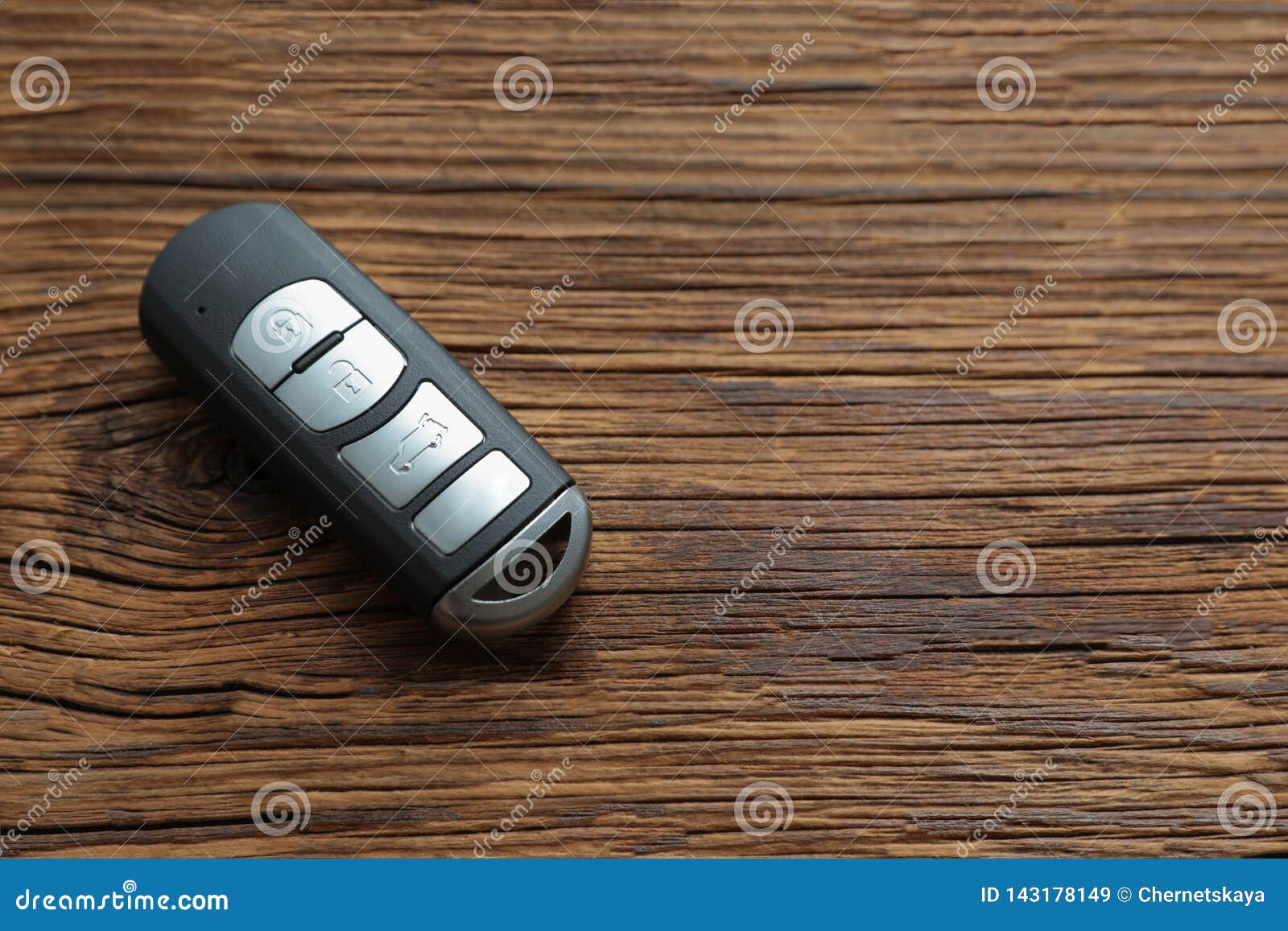 Remote Car Key on Wooden Background, Top View Stock Image - Image of ...