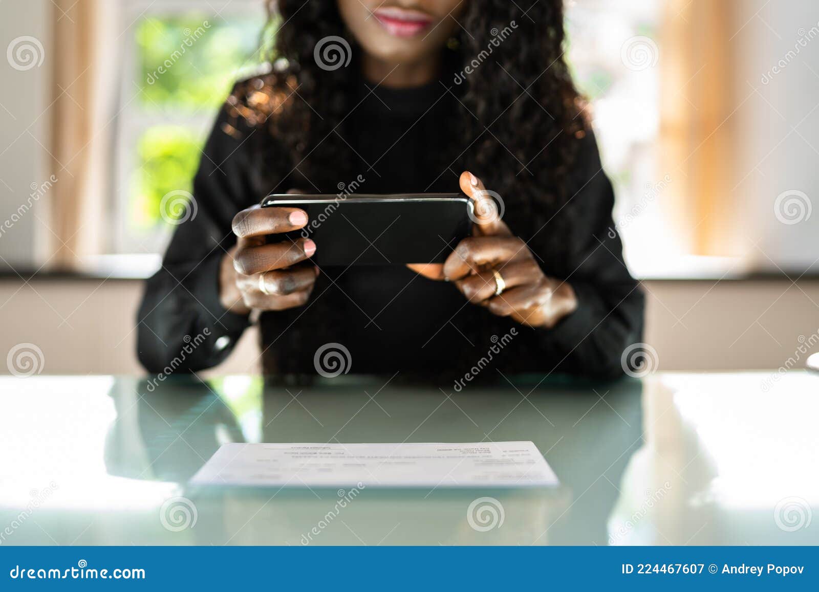 Remote Check Deposit Taking Photo Stock Image - Image of bank, female ...