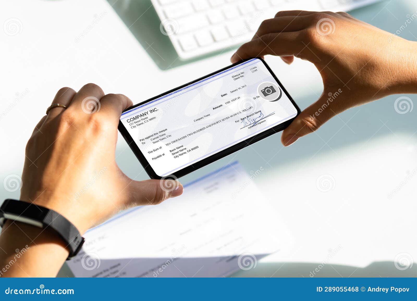 Remote Check Deposit Taking Photo Stock Photo - Image of paycheck, bank ...