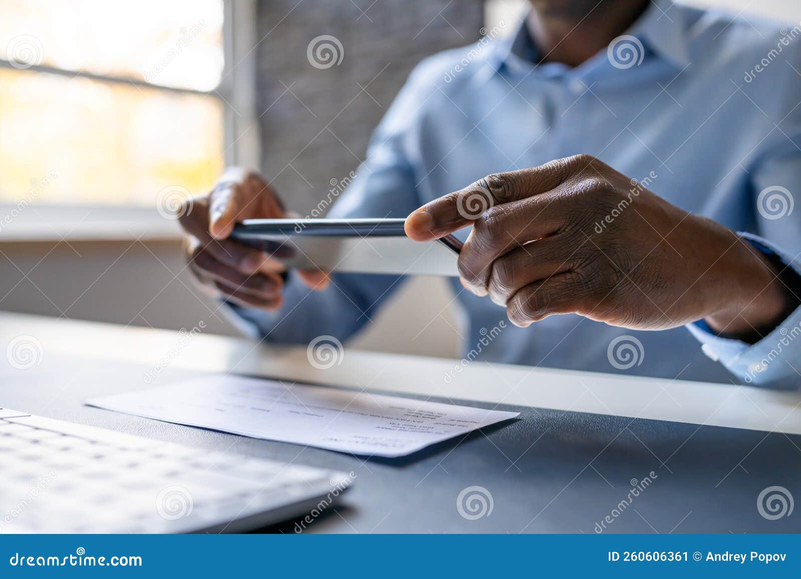 Remote Check Deposit Using Mobile Remote Stock Image - Image of cheque ...