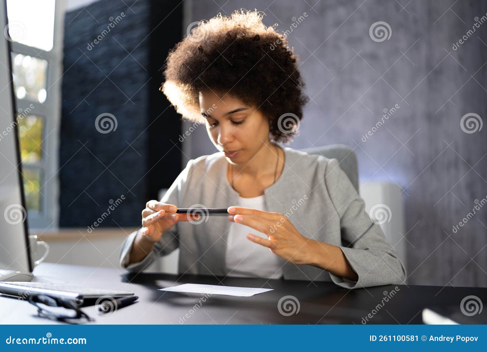 Remote Cheque Deposit Using Mobile Phone Stock Image - Image of african ...