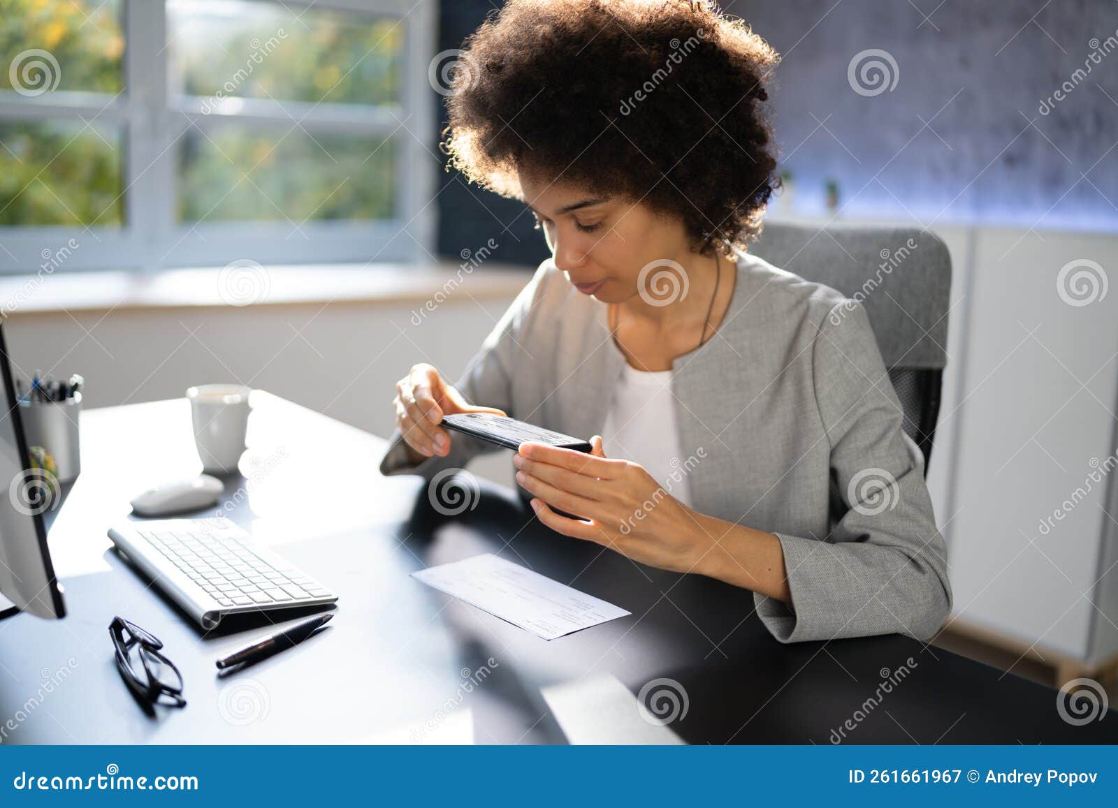 Remote Cheque Deposit Using Mobile Phone Stock Image - Image of ...