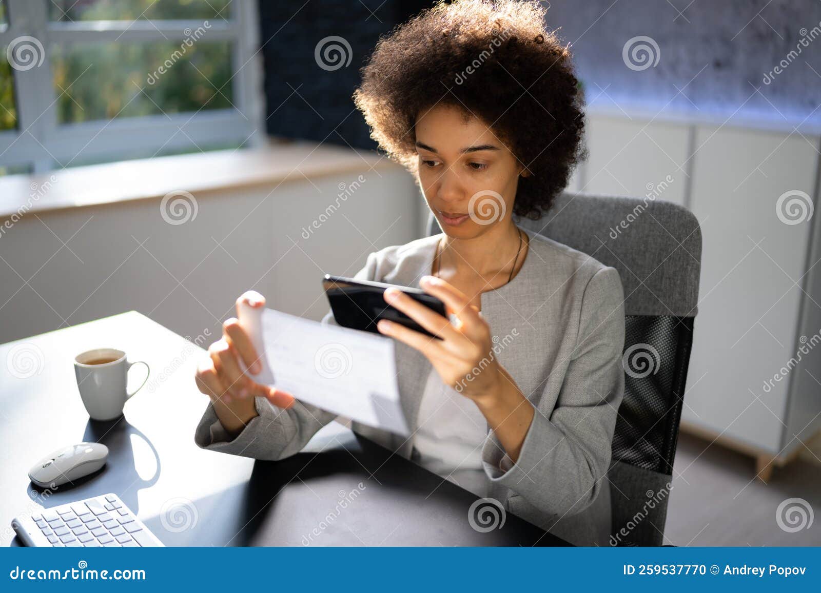 Remote Cheque Deposit Using Mobile Phone Stock Photo - Image of ...